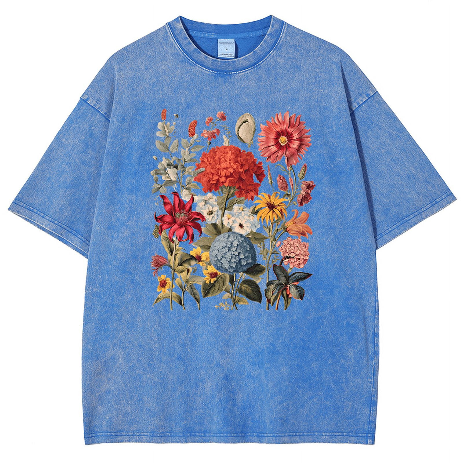 Custommagic Wildflowers Graphic Print Shirt Unisex Vintage Wash Short