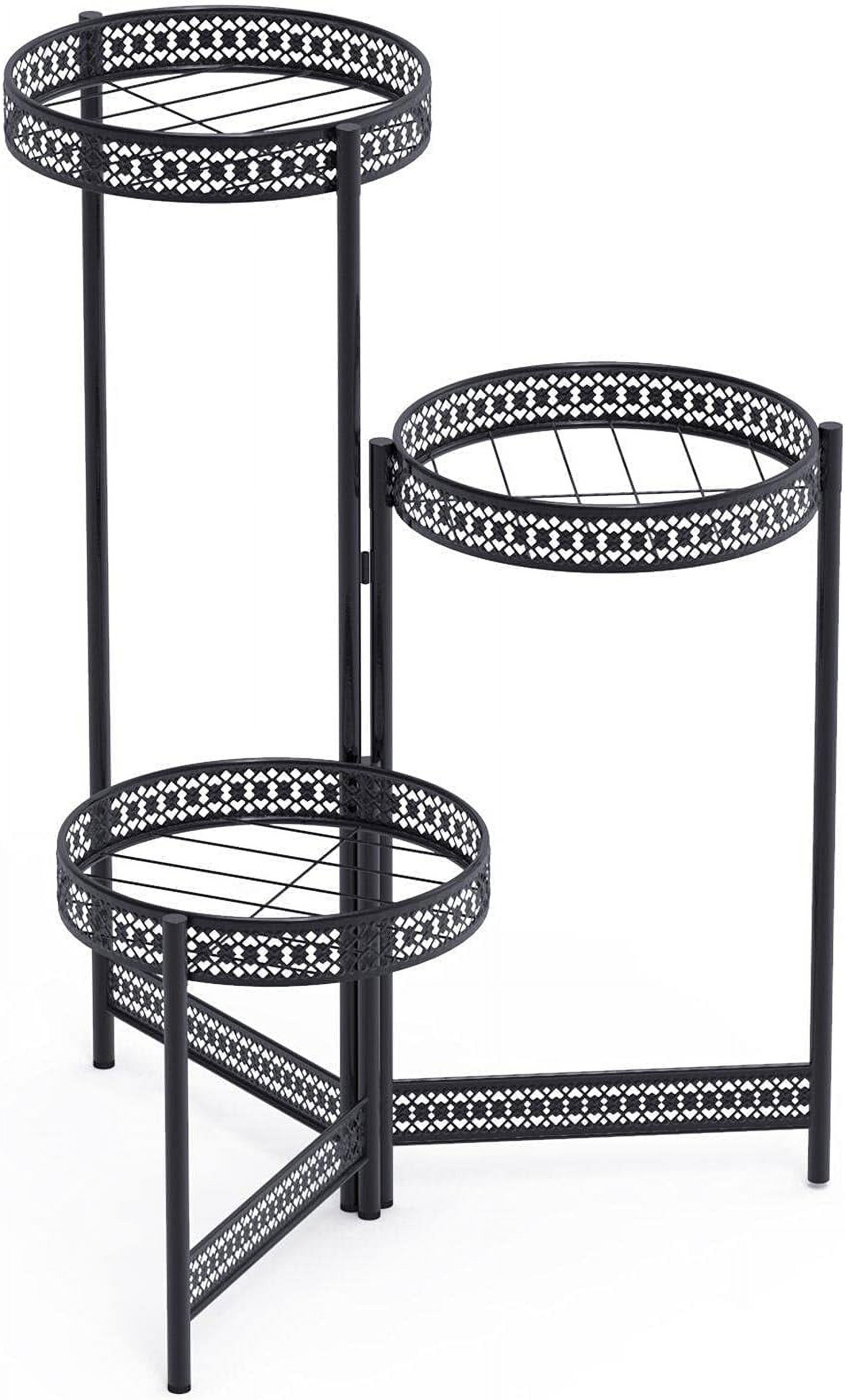 Customdr 3 Tier Metal Garden Plant Stand Corner Shelf Round Holder ...