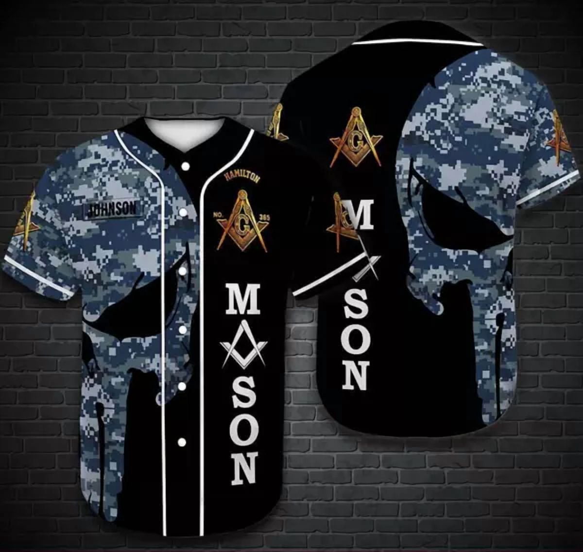 Custome Navy Skull Masonic Freemason 3D Baseball Jersey Shirt - Hot ...