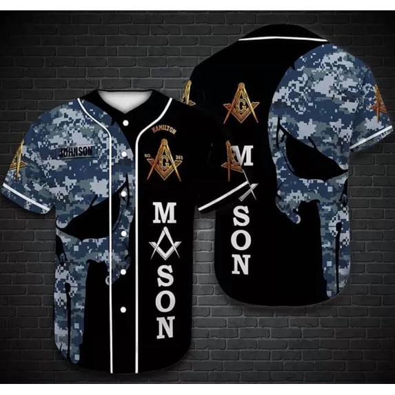 Custome Navy Skull Masonic Freemason 3D Baseball Jersey Shirt - Hot ...