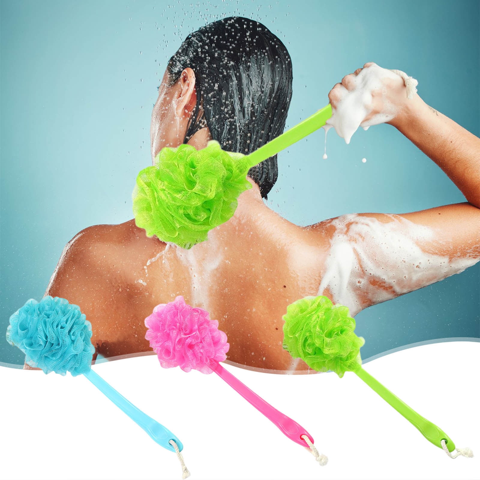 Customer Favorite,Long Handle Mesh Bath Shower Brush, Soft Sponge for ...
