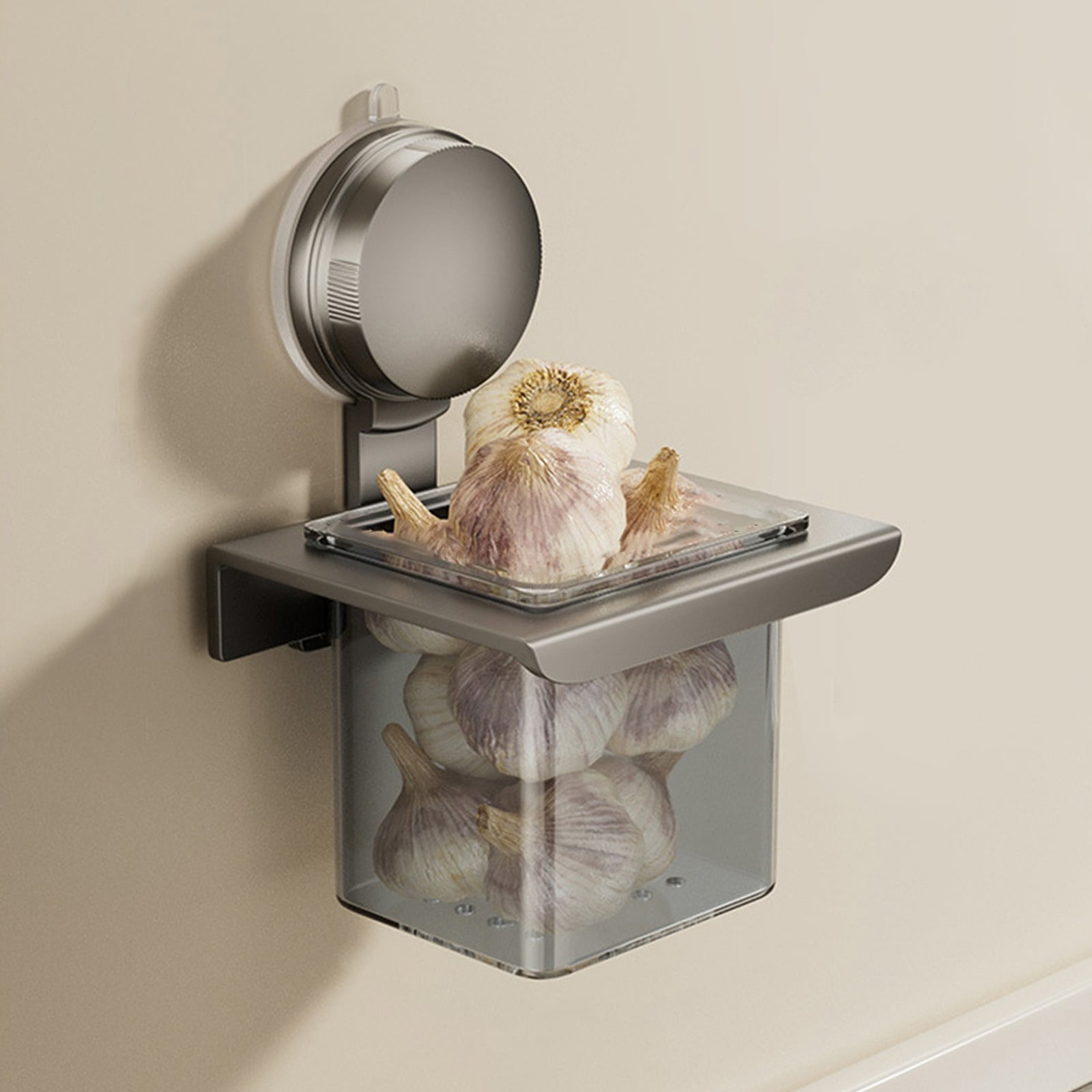 Customer Favorite,Suction Cup Spice Organizer, Wall-Mounted Garlic and ...