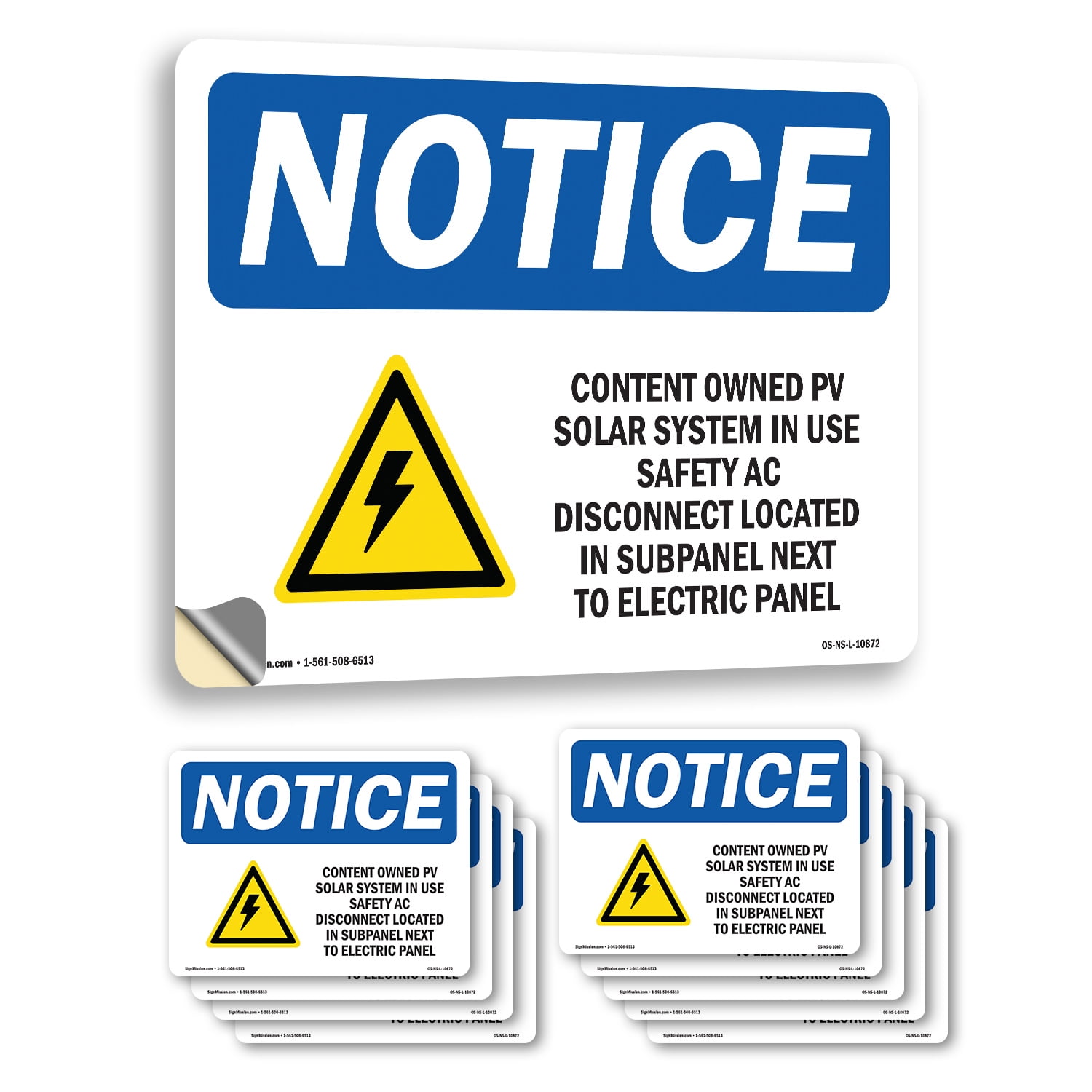 Customer Owned PV Solar System With Symbol OSHA Notice Vinyl Decal ...