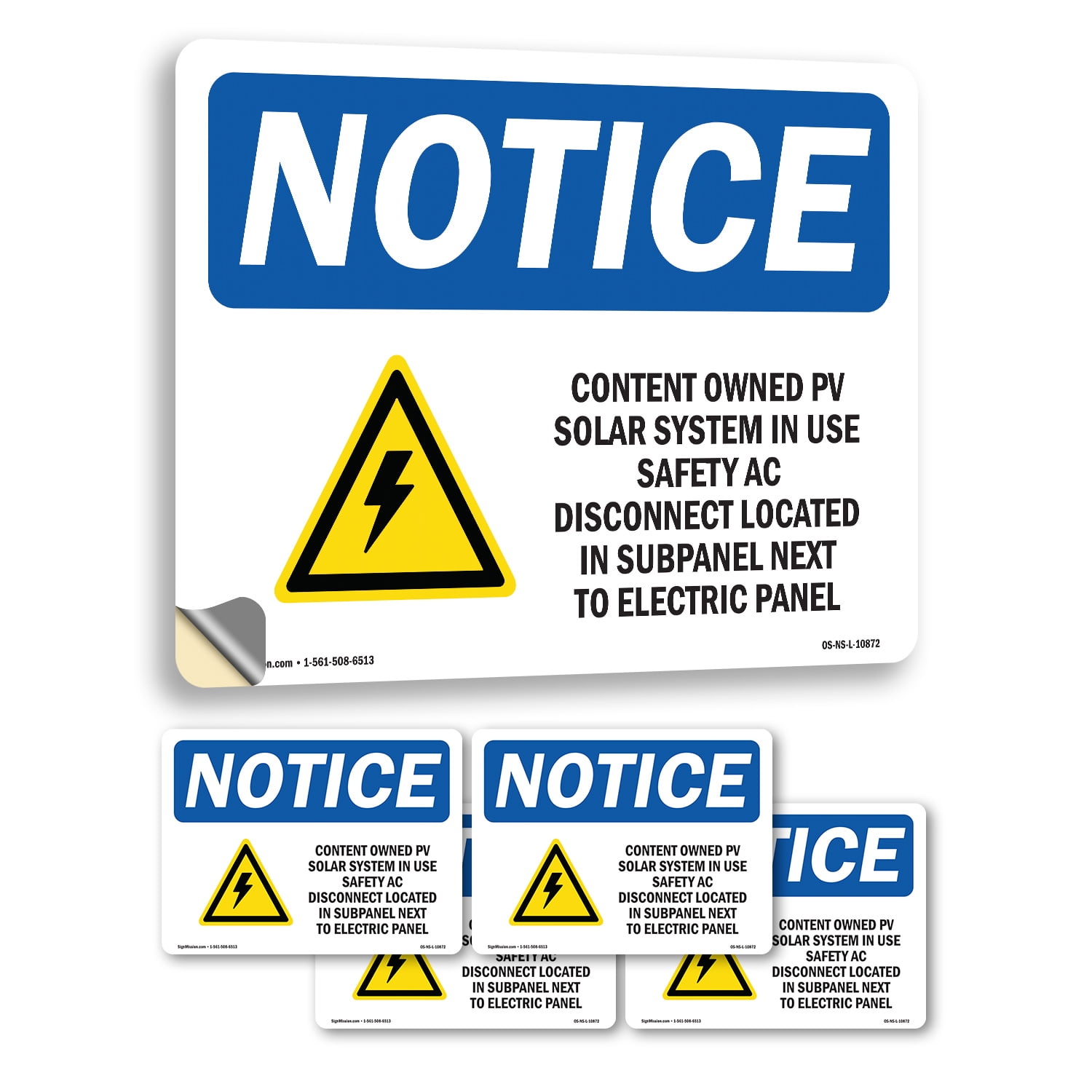 Customer Owned PV Solar System With Symbol OSHA Notice Vinyl Decal ...