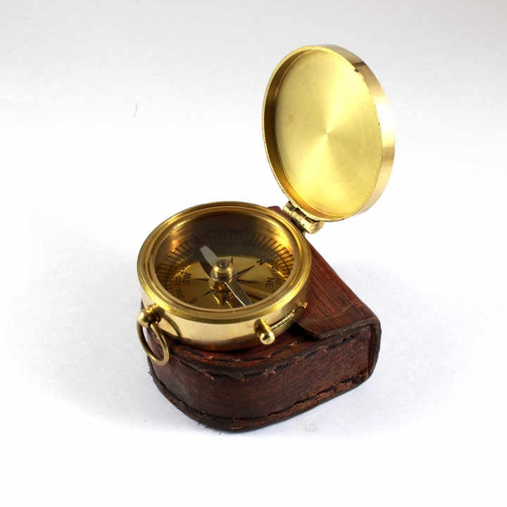 Customised Brass Pocket Compass Engraved Logo Glass Leather Case-for ...