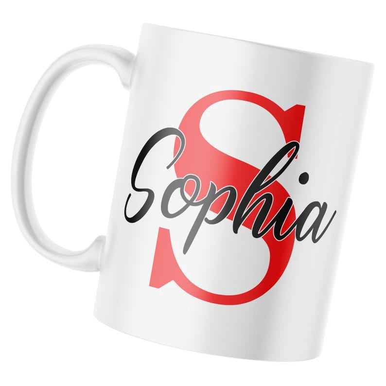 Customised Red Name And Initial Coffee Mugs, Elegant Name Drinkware ...