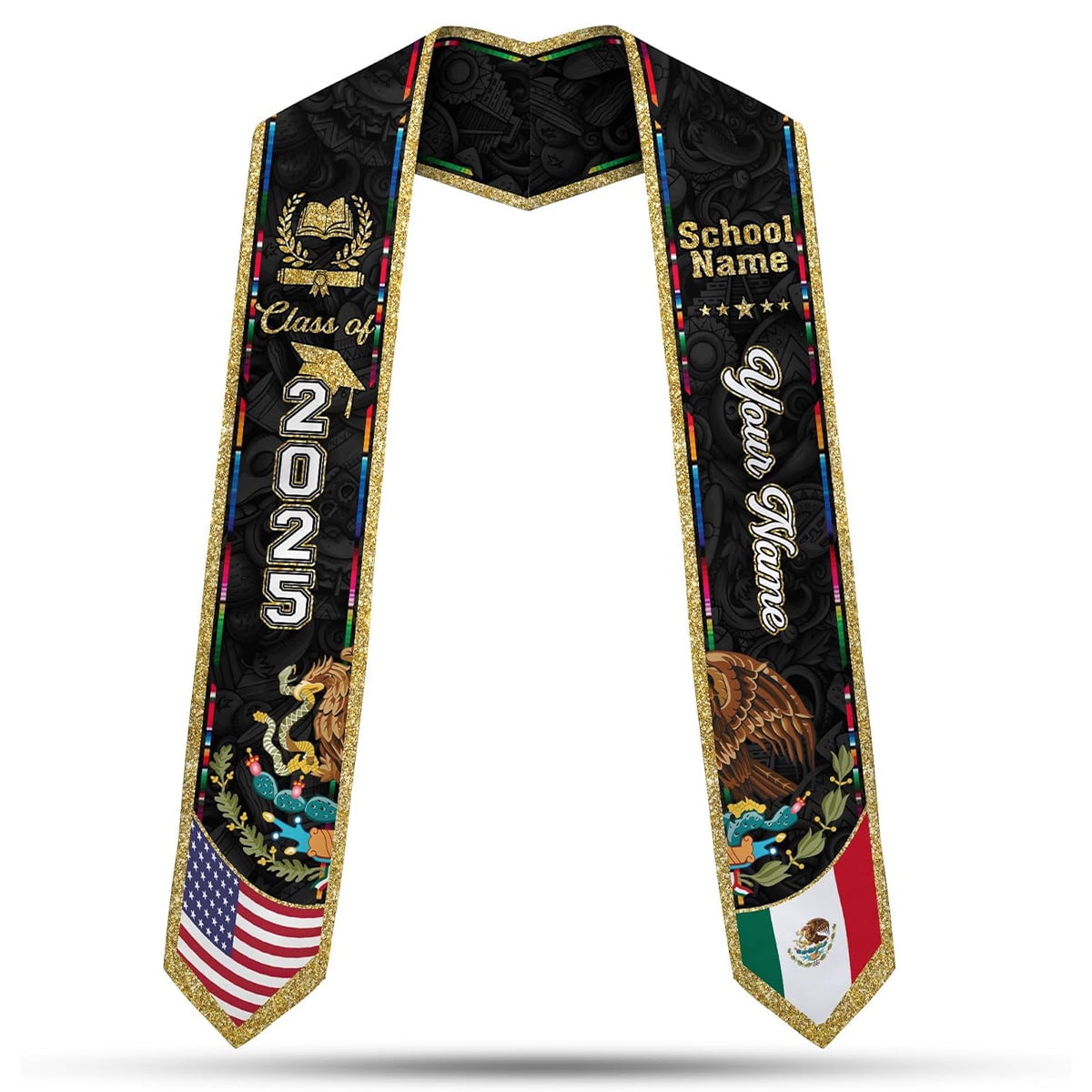 Customiz name Mexican American Flag Graduation Sash, Mexico Graduation ...