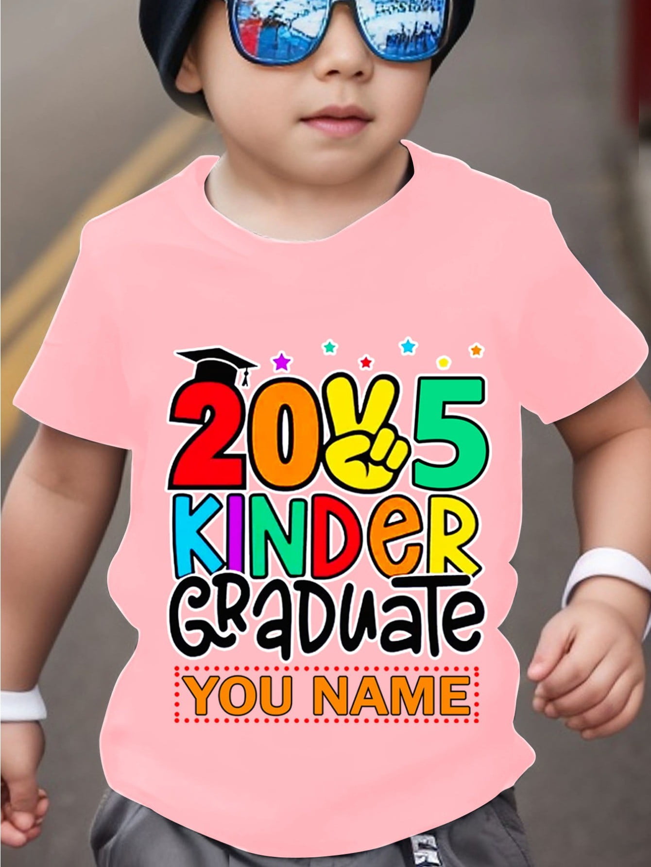 Customizable 2025 Kinder Graduate Cotton T-Shirt - Crew Neck Cartoon ...