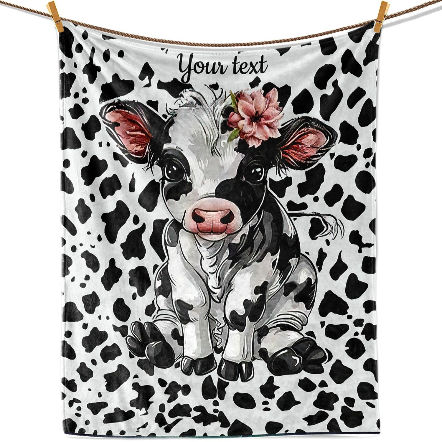 Customizable 280GSM Cow Print Flannel Blanket - Soft Lightweight All ...