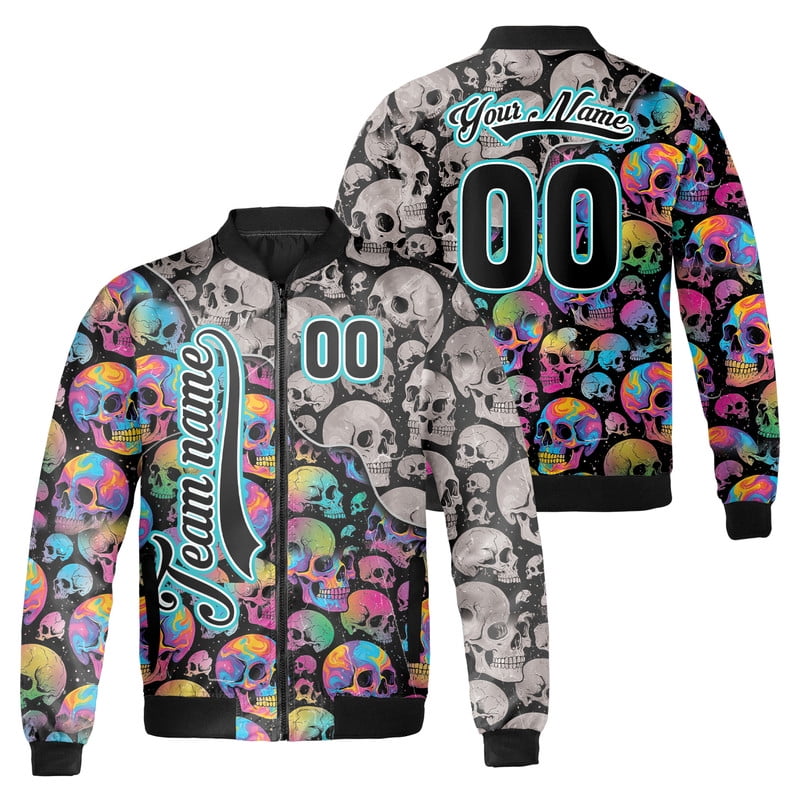 Customizable Colorful Skull Bomber Jacket – Personalized Team Name ...