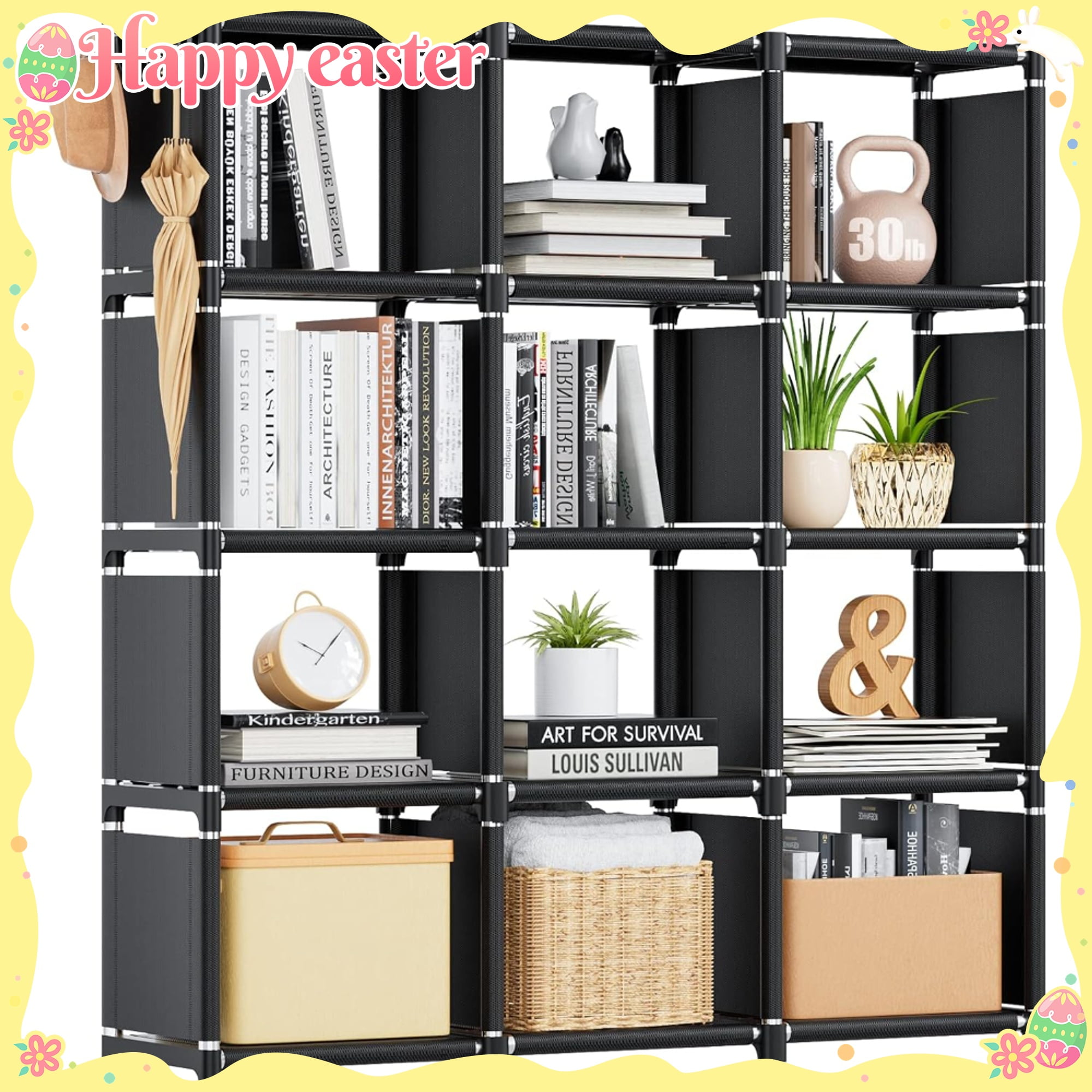 Customizable DIY Bookshelf - 12 Plastic Bin Storage System with Black ...