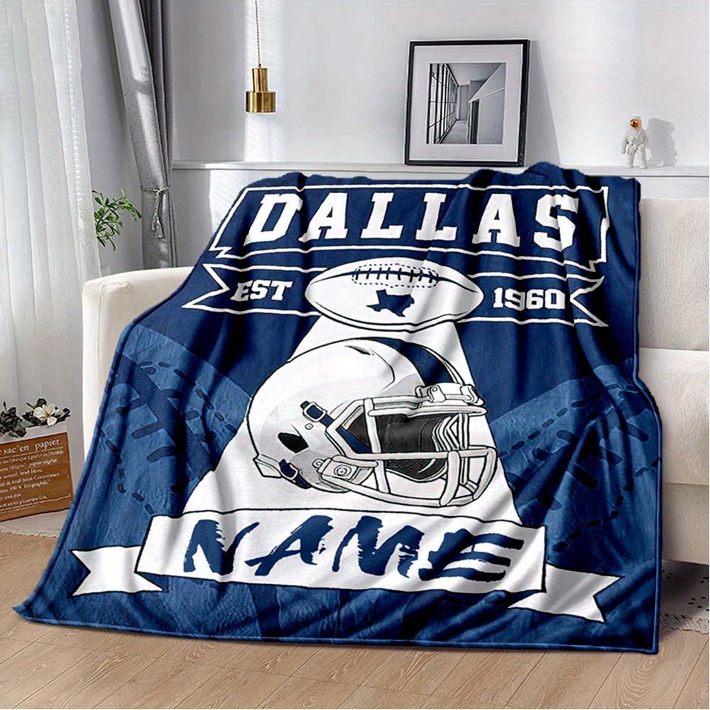 Customizable Dallas Football Helmet Blue Blanket | 280GSM Soft ...