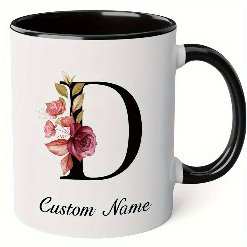 ，Customizable Floral Alphabet Ceramic Coffee Mug - Personalized Initial ...