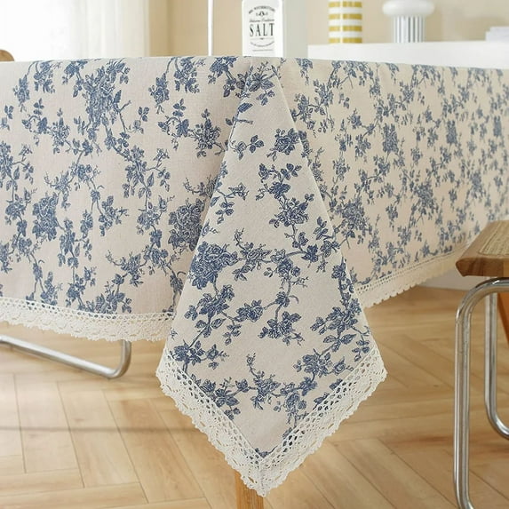 Customizable Floral Tablecloth with Lace Trim,Rectangular Dinner Table ...