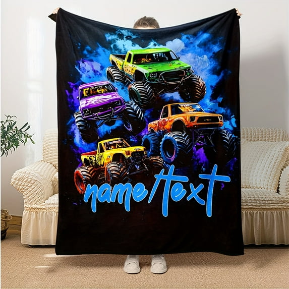 Customizable Monster Truck Flannel Blanket - Soft, Lightweight & Warm ...