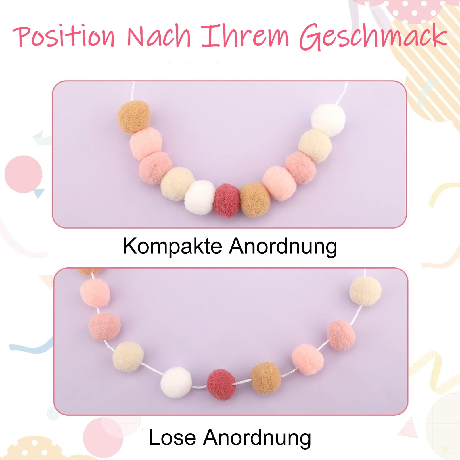 Customizable Photo Prop Garland, Brightly Colored Pom Pom Decorations ...