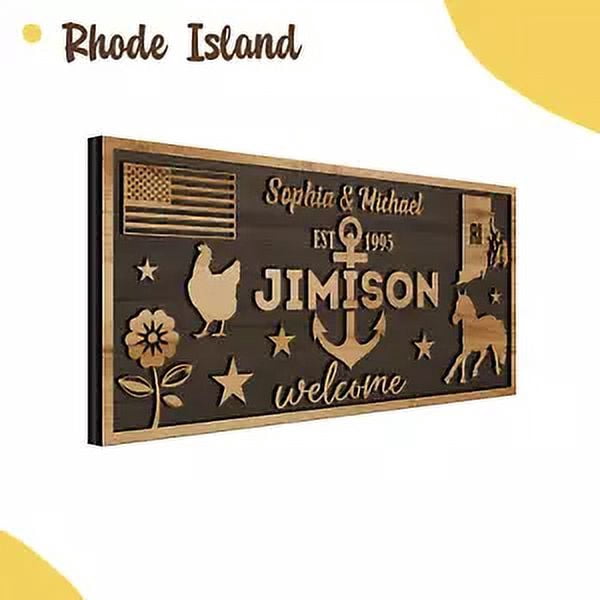 Customizable Rhode Island State Welcome Sign, Personalized Family Name ...