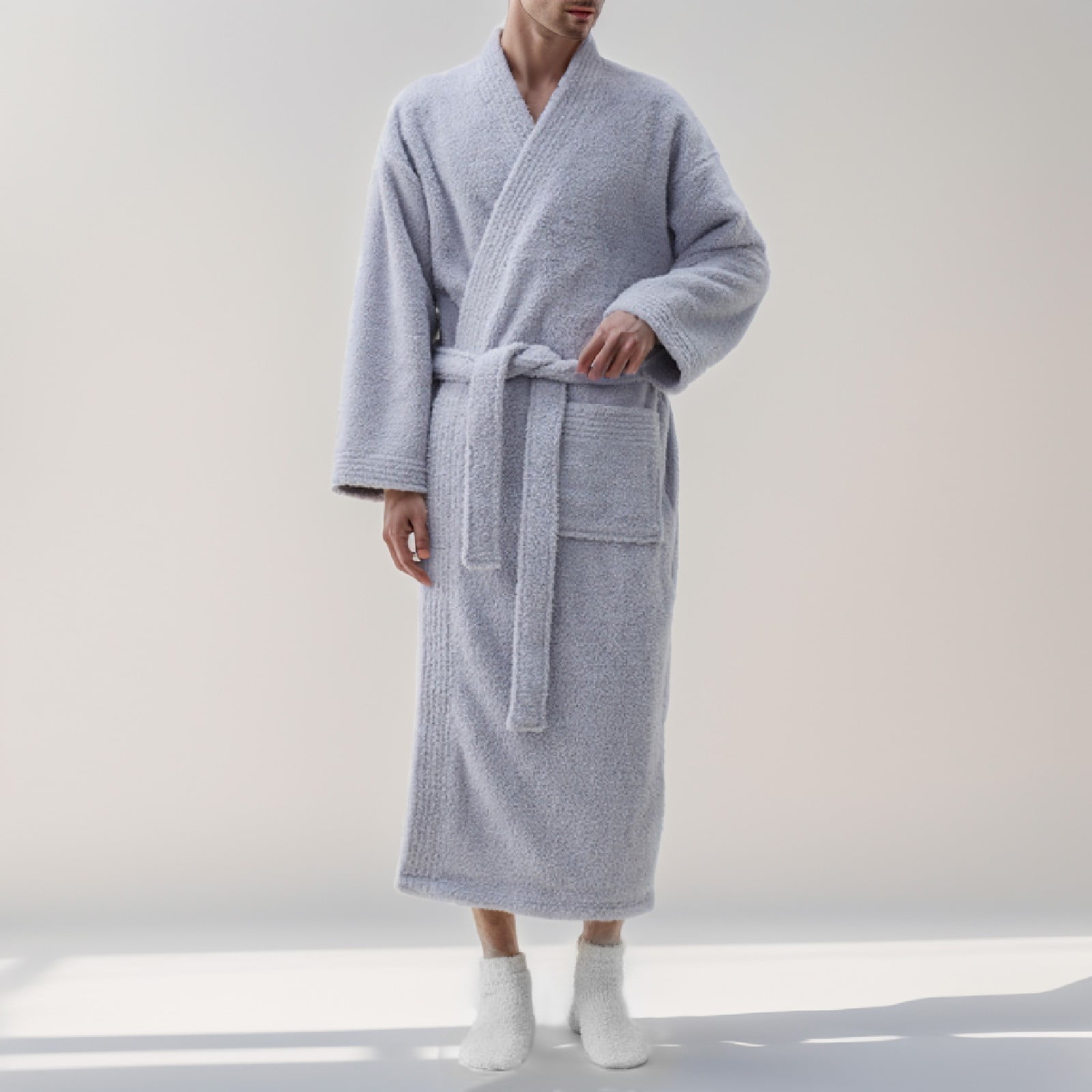Customizable Robe Men's fall and winter long section of thickened plush ...