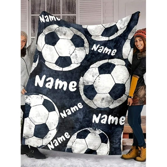 Customizable Soccer Fleece Blanket with Name - 280gsm Cozy Black ...