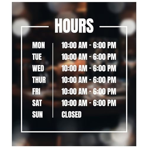 Customizable Storefront Business Hours Decal - Vinyl Window and Wall ...
