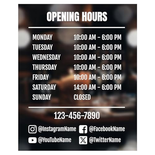 Customizable Storefront Business Hours Decal - Vinyl Window and Wall ...