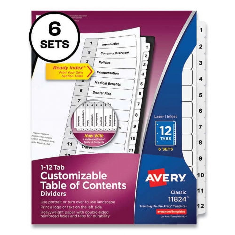 Customizable Table Of Contents Ready Index Black And White Dividers, 12 ...