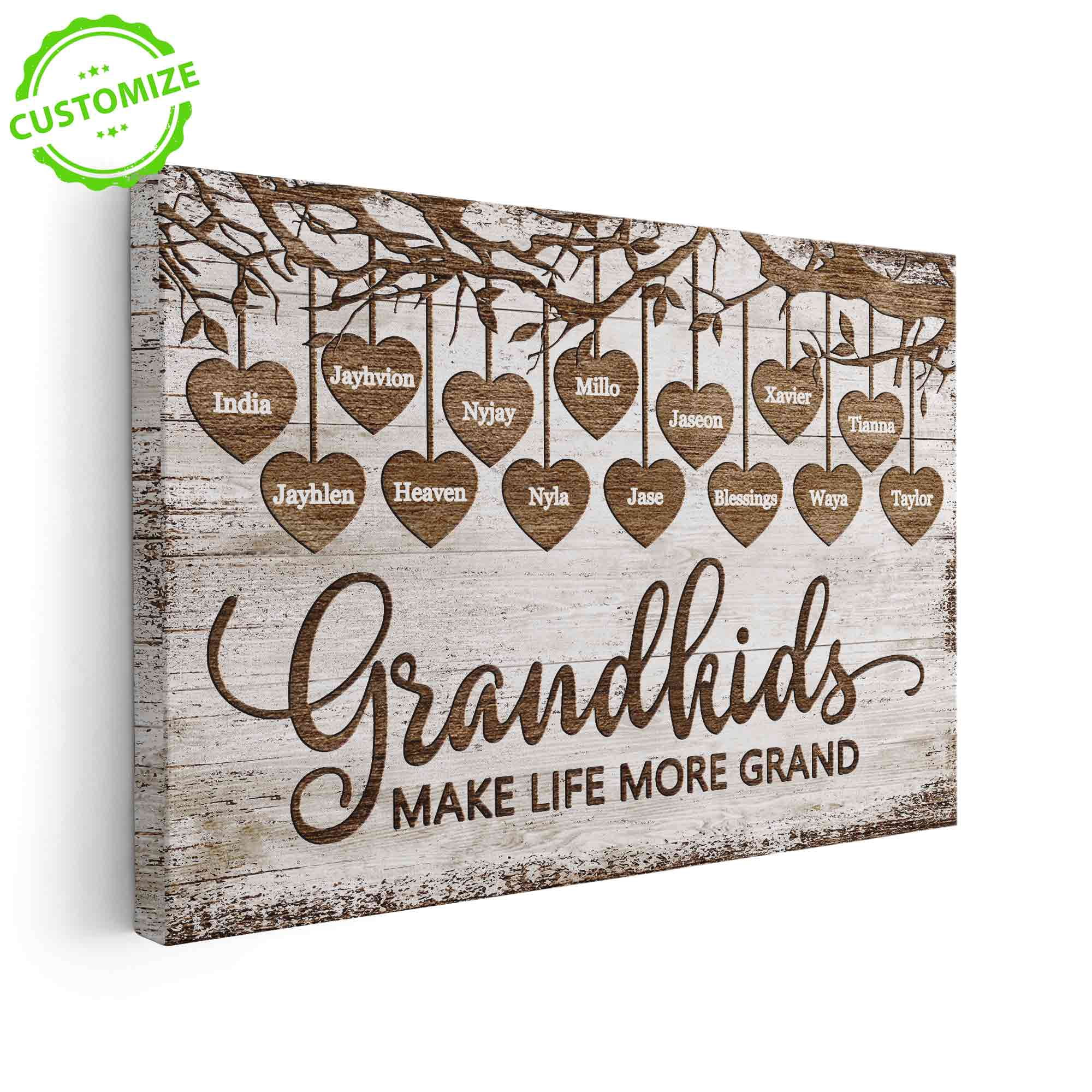 Customizaholic Custom Grandkids Heart Canvas, Grandchildren Name Sign ...