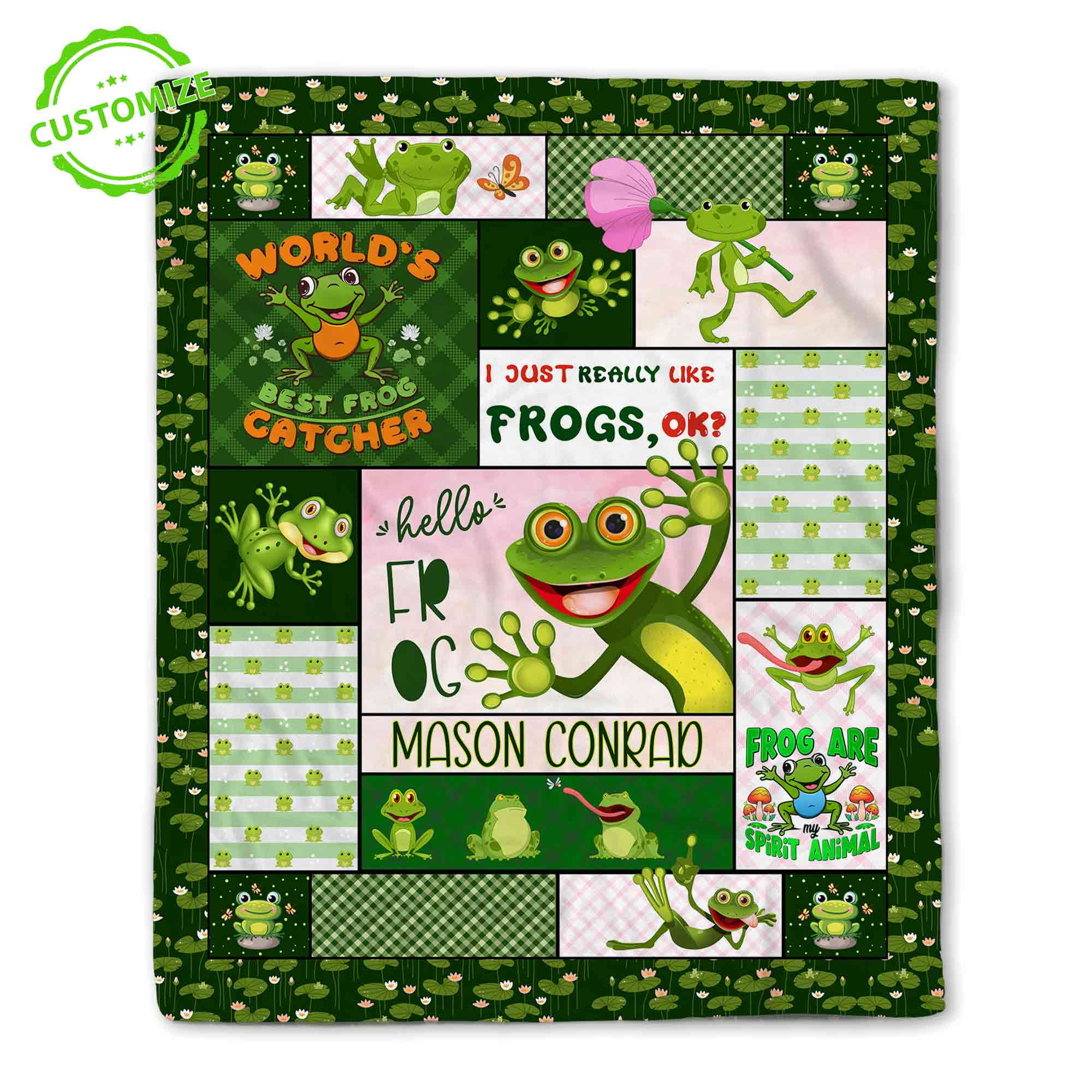 Customizaholic Custom Name Frog Lover Blanket, Fun Patchwork Design ...