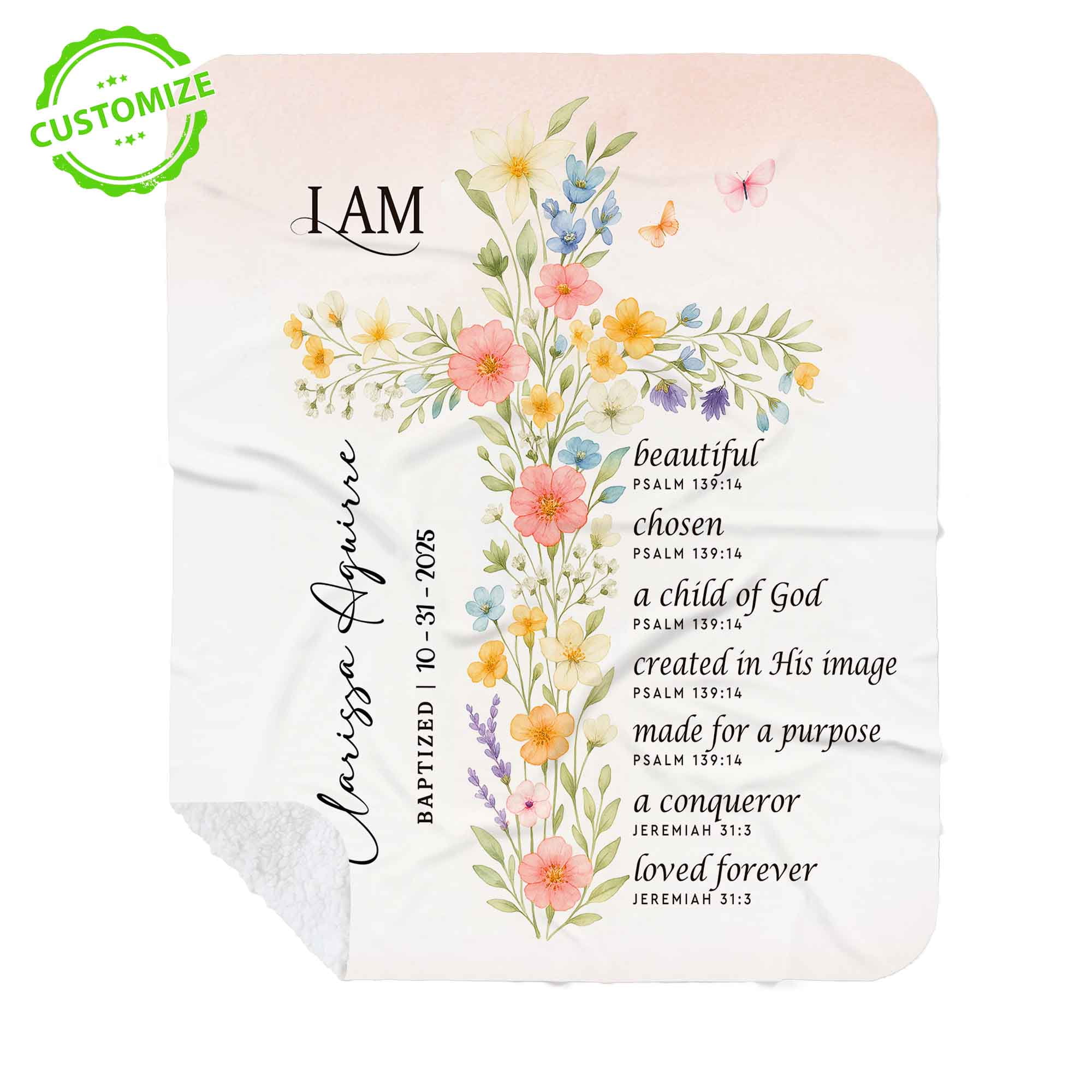 Customizaholic Personalized Baptism Blanket – Floral Cross Christian ...