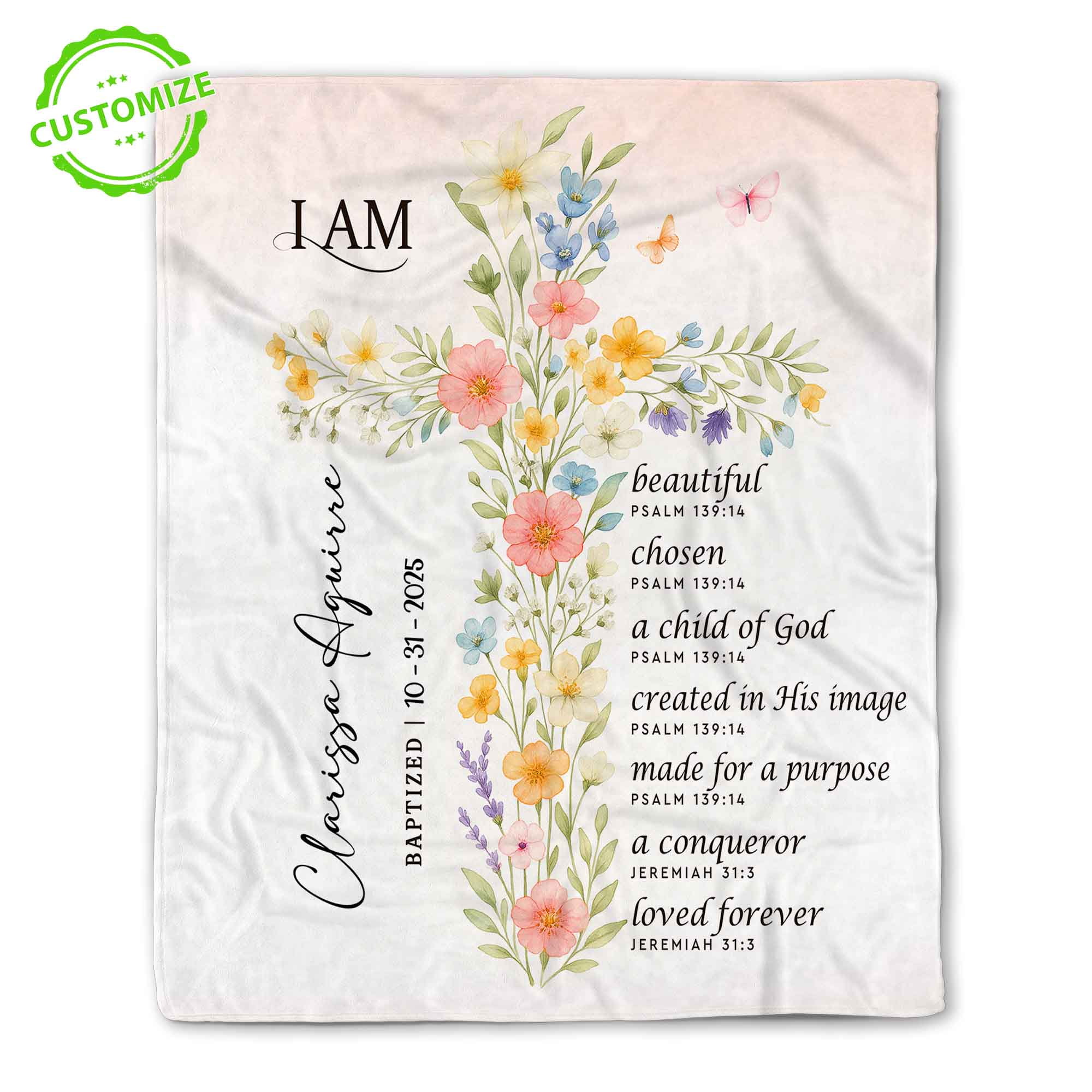 Customizaholic Personalized Baptism Blanket – Floral Cross Christian ...