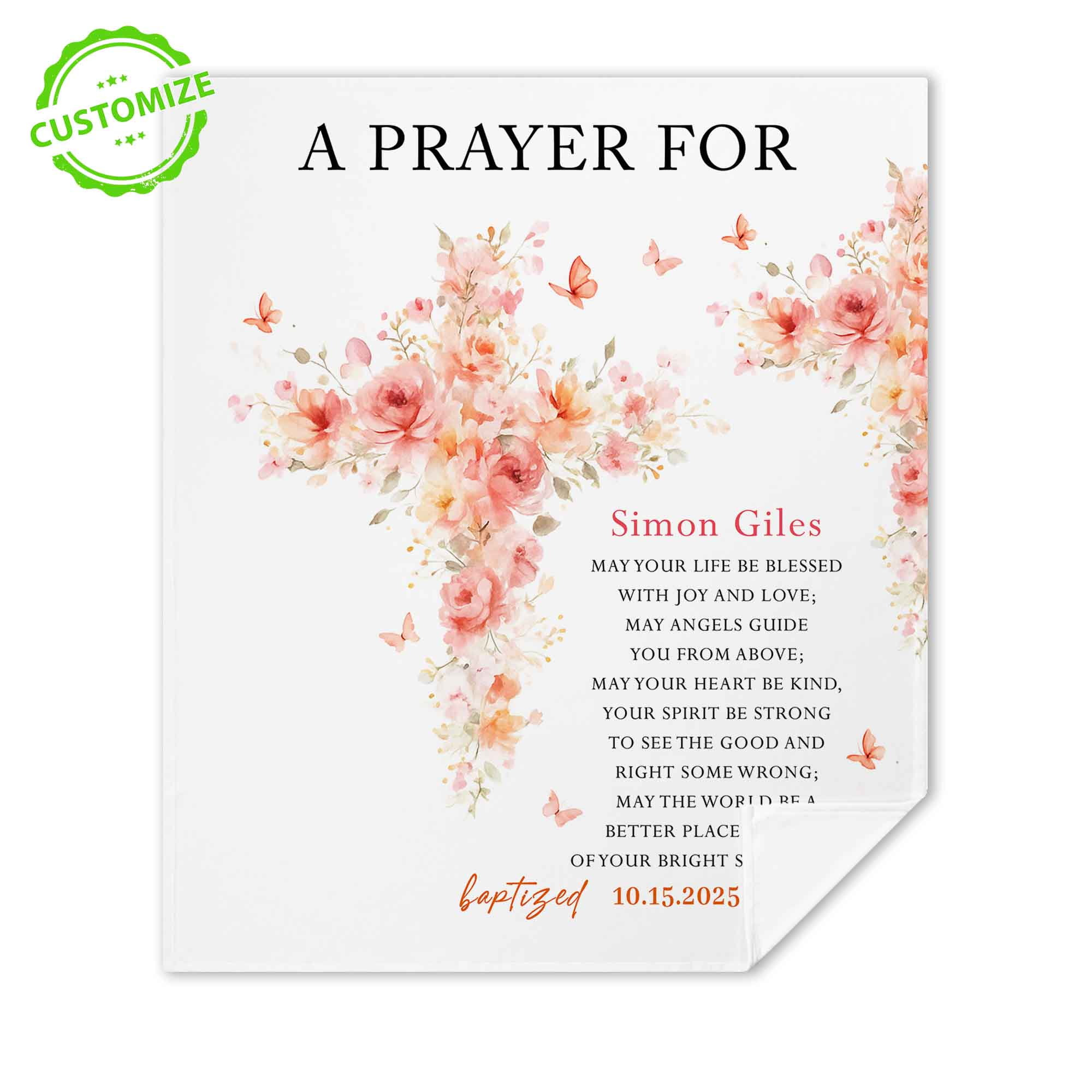 Customizaholic Personalized Baptism Prayer Blanket – Custom Name & Date ...