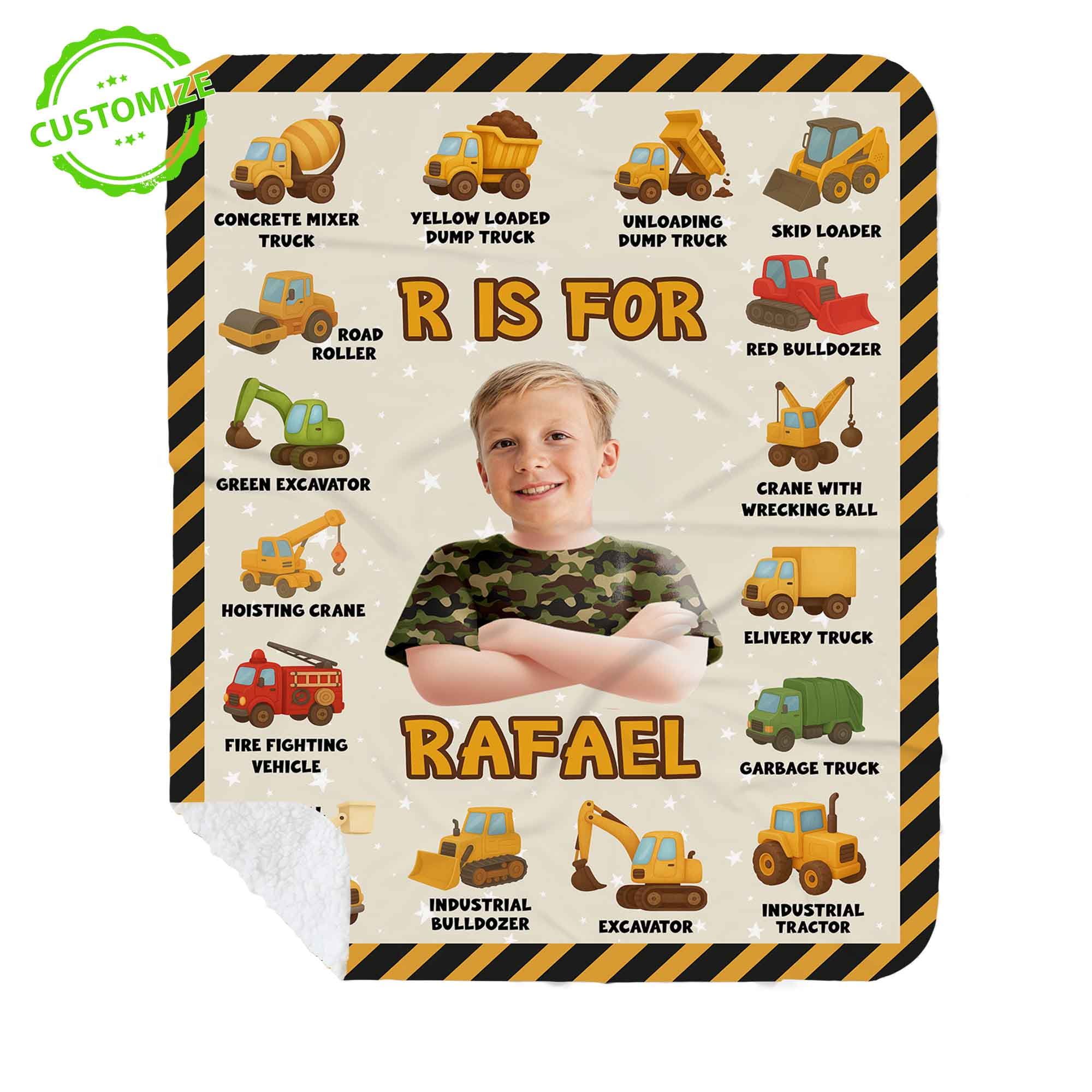 Customizaholic Personalized Construction Vehicle Photo Blanket – Custom ...