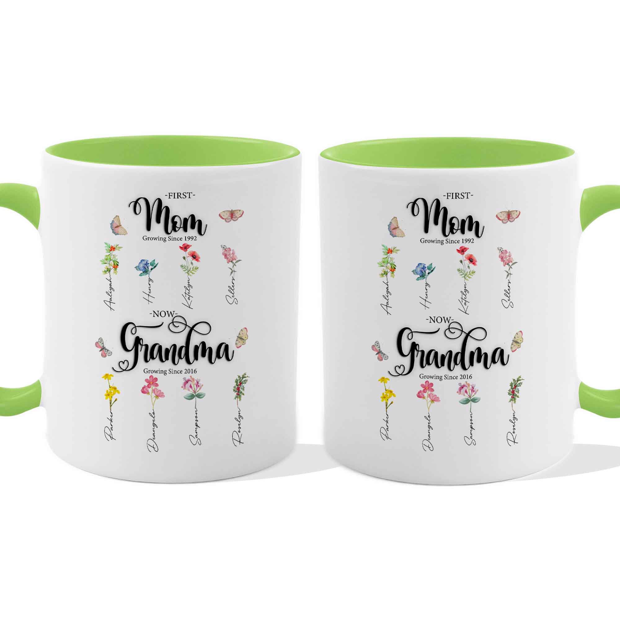 Customizaholic Personalized First Mom Now Grandma Mug - Floral Birth ...