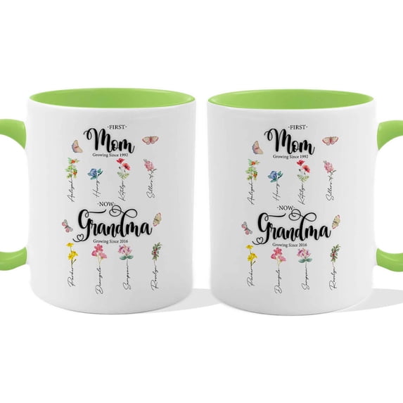 Customizaholic Personalized First Mom Now Grandma Mug - Floral Birth ...