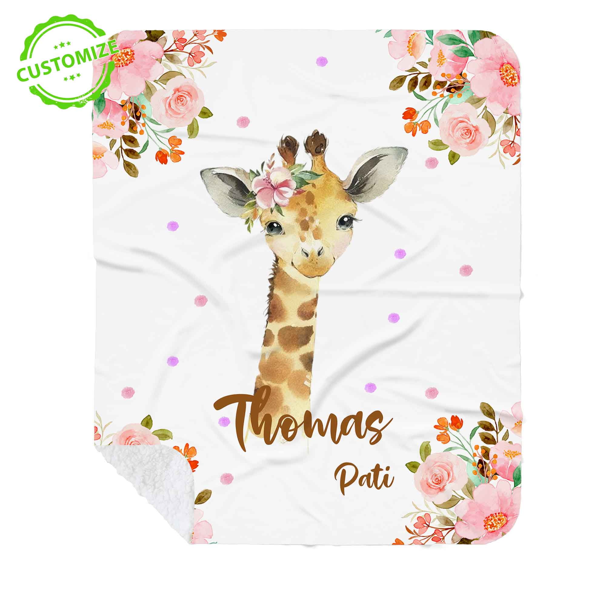 Customizaholic Personalized Giraffe Name Blanket - Floral Watercolor ...