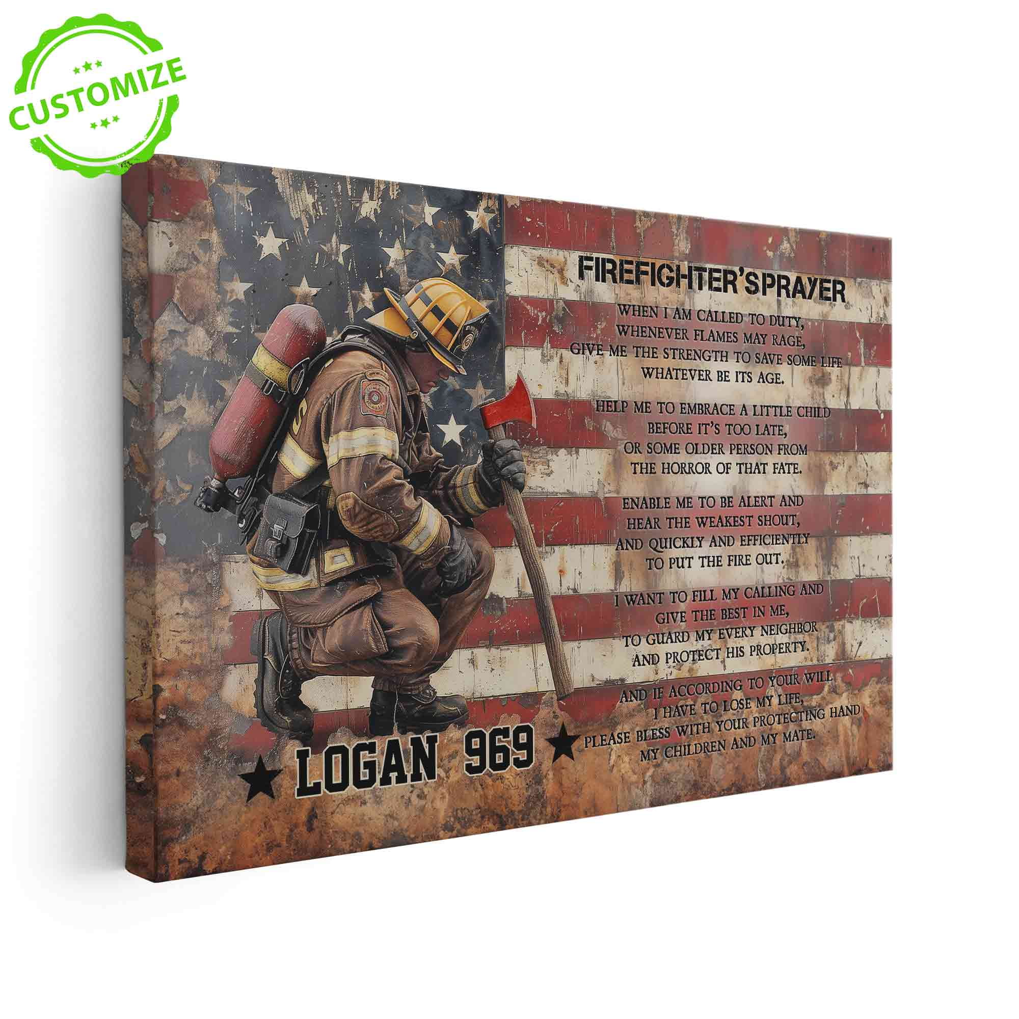 Customizaholic Personalized Name Canvas, Firefighter Prayer Canvas, Firefighter Wall Decor ...