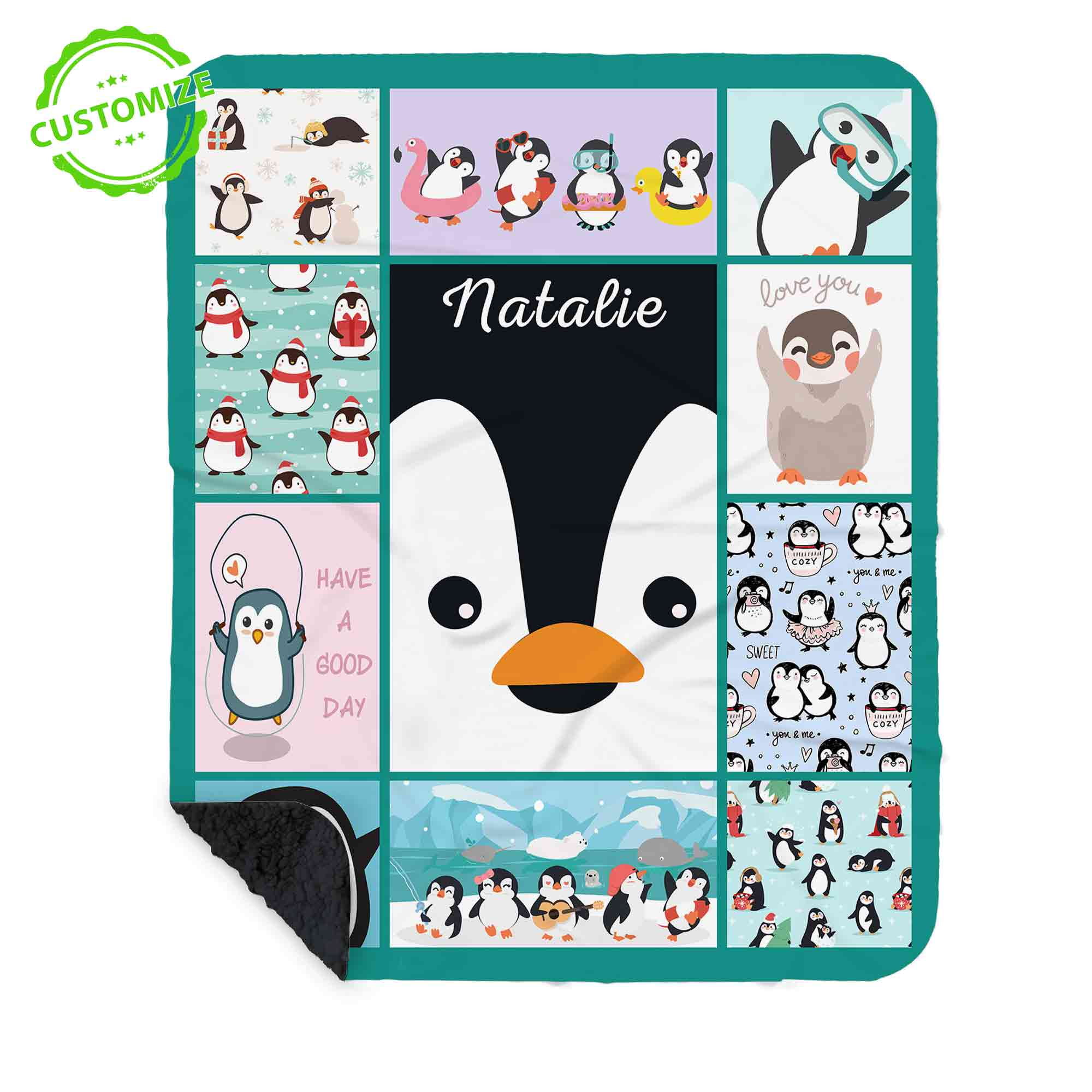 Customizaholic Personalized Penguin Cartoon Collage Throw Blanket with ...