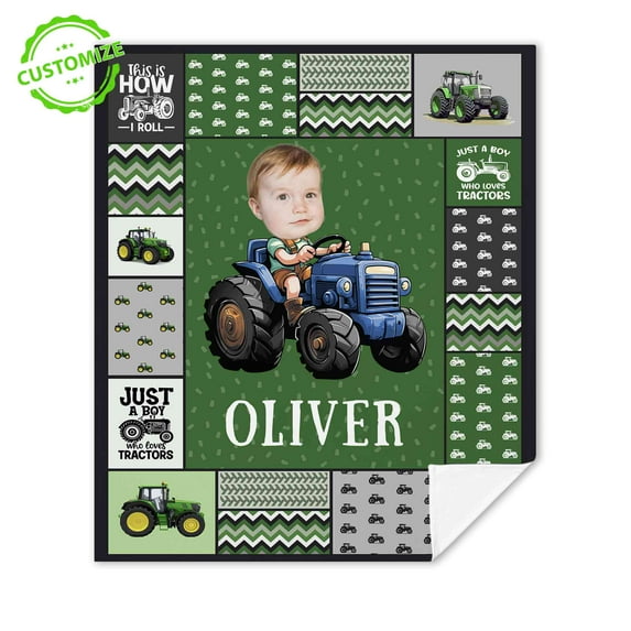 Customizaholic Personalized Tractor Blanket – Custom Face & Name – Fun ...