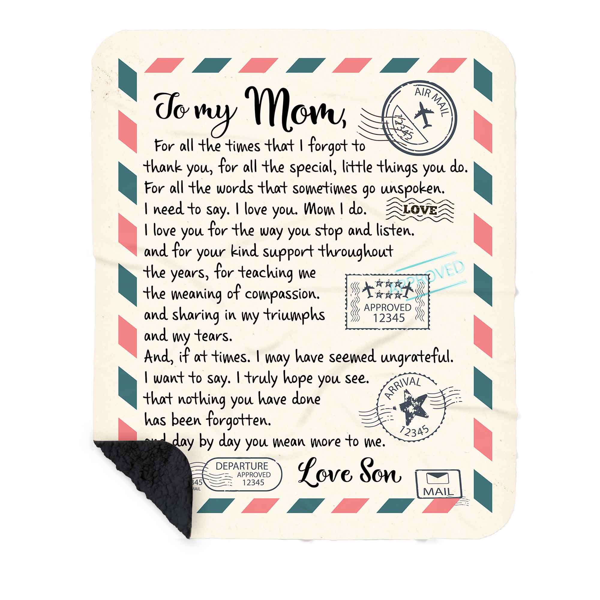 Customizaholic To My Mom Letter Blanket from Son, Personalized Mother ...