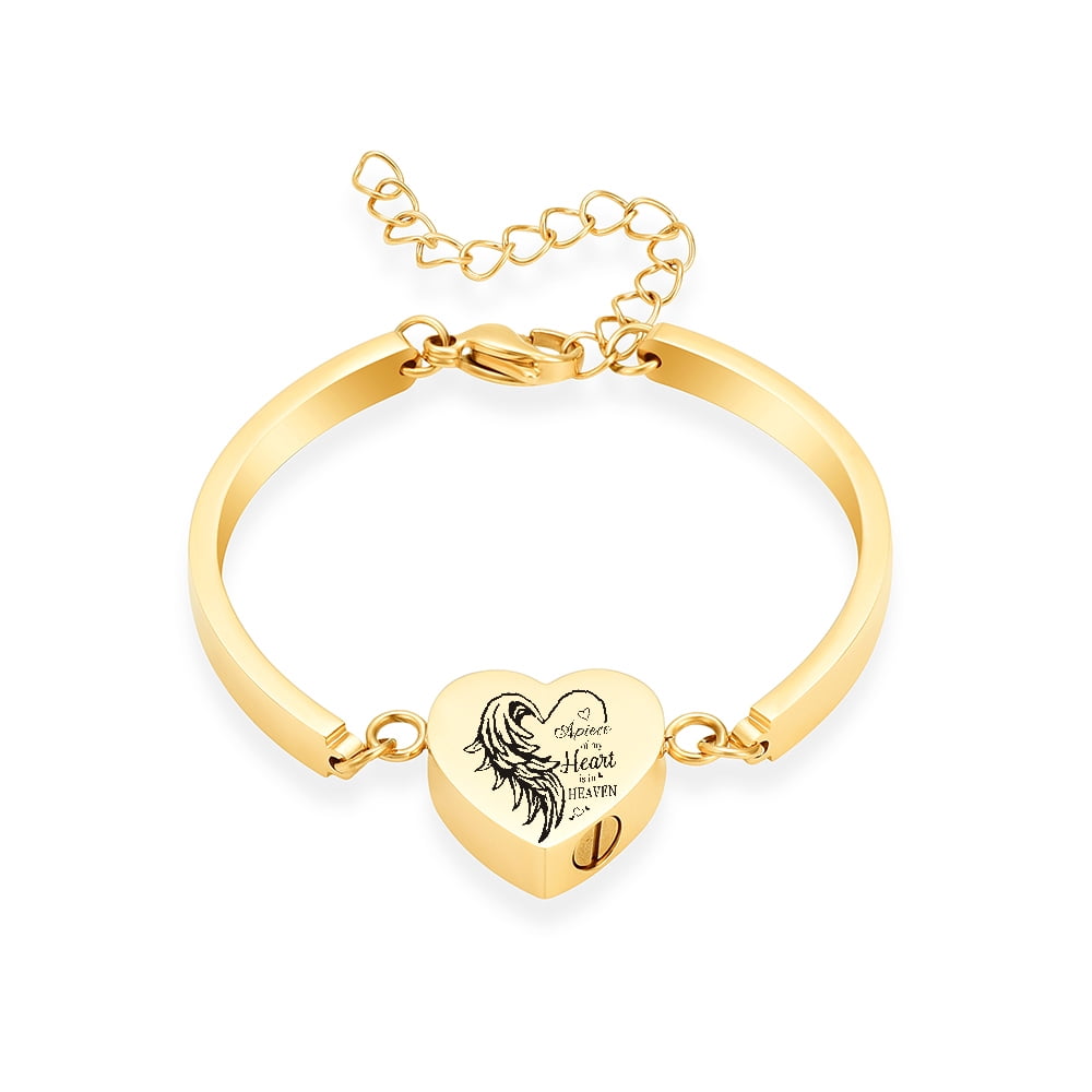 Customize Angel Wing Print Heart Urn Locket Stainless Steel Bangle ...