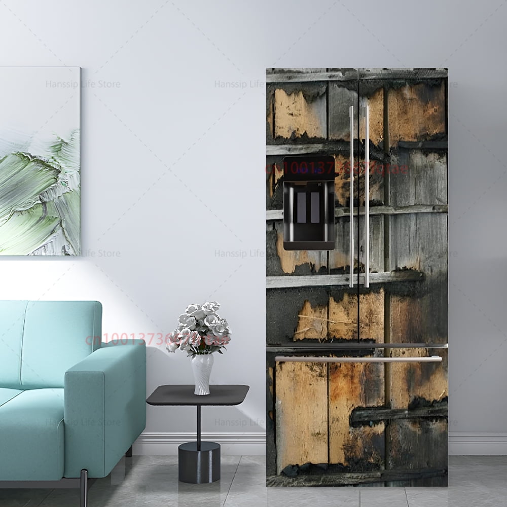 Customize Fridge Door Cover Wallpaper Waterproof 3D Vivid Wood Grain ...