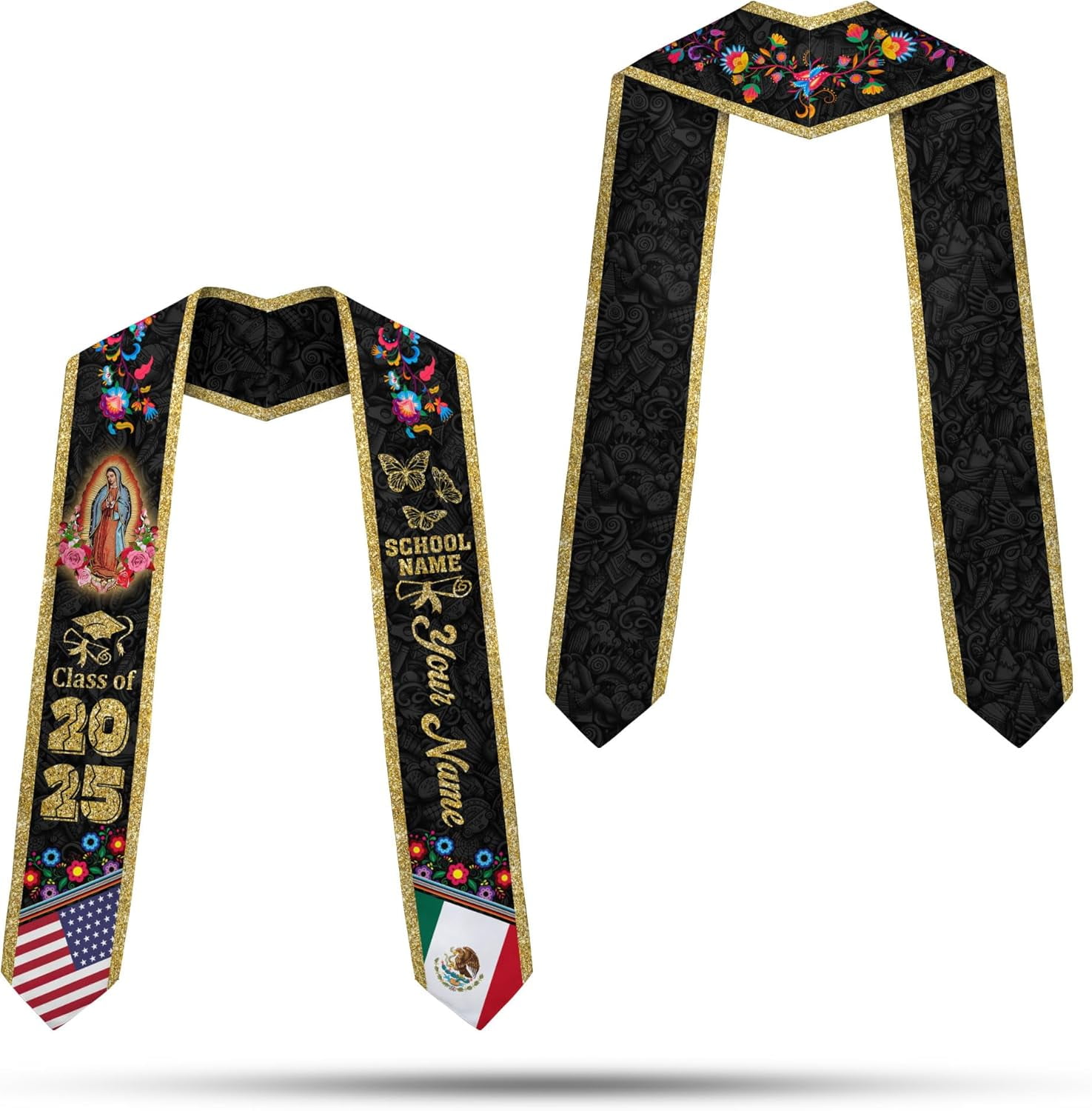 Customize Mexican American Flag Graduation Sash, Mexico Graduation ...