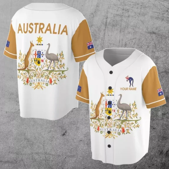 Customize Name Australia Flag Coat of Arms White 3D Baseball Jersey ...