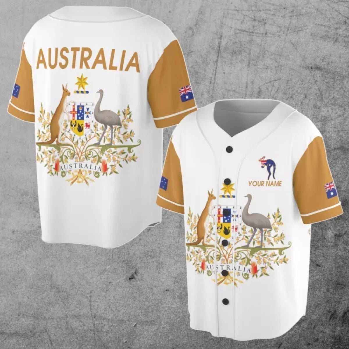 Customize Name Australia Flag Coat of Arms White 3D Baseball Jersey ...