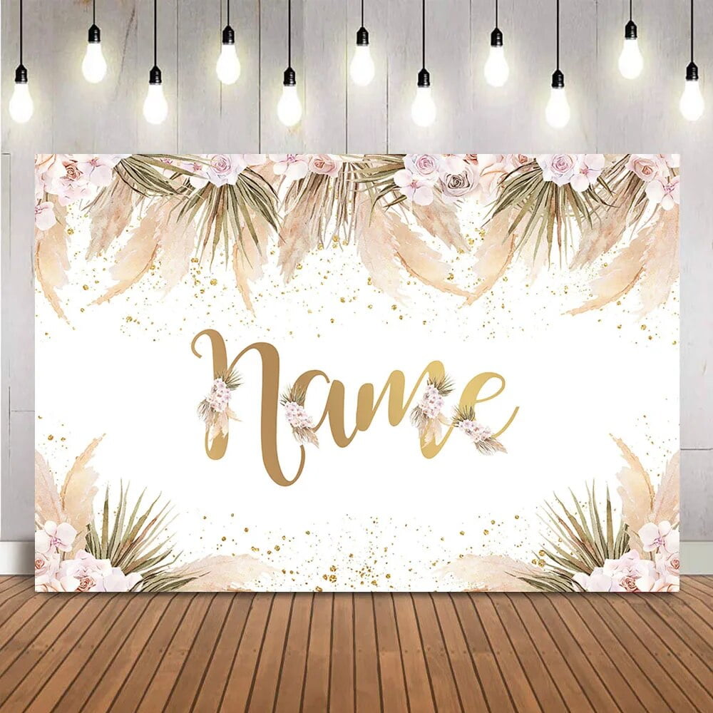 Customize Name Backdrop Pampas Grass Background for Baby Shower Floral ...