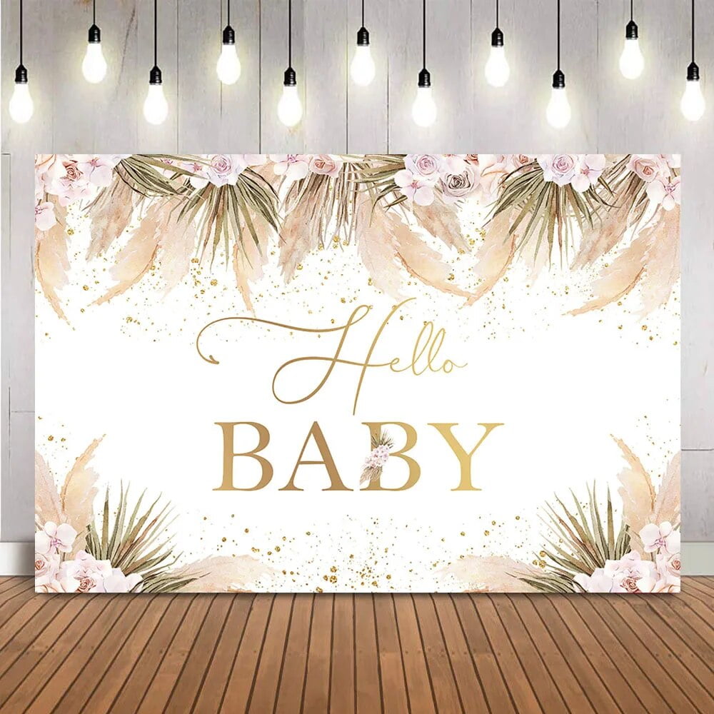 Customize Name Backdrop Pampas Grass Background for Baby Shower Floral ...