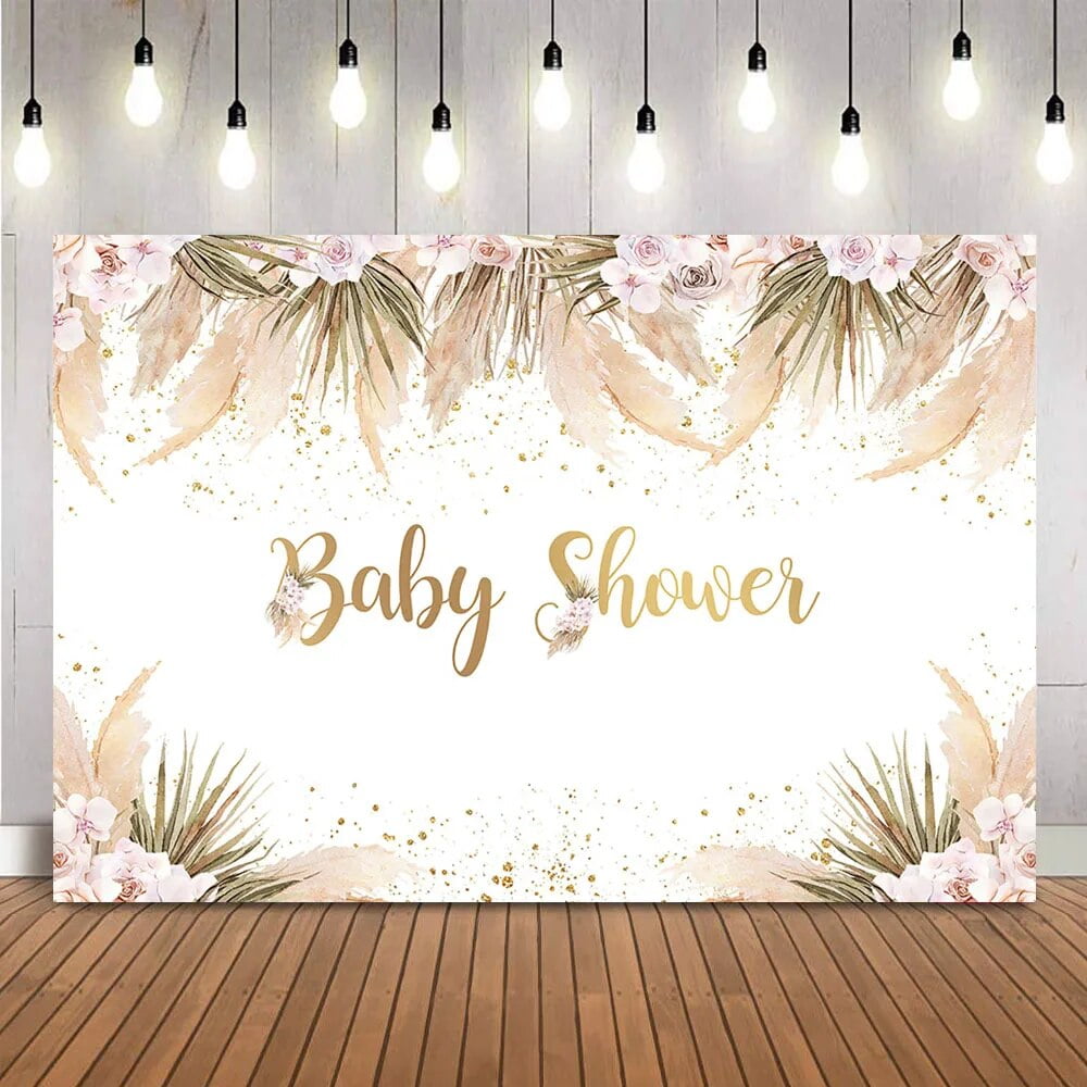 Customize Name Backdrop Pampas Grass Background for Baby Shower Floral ...