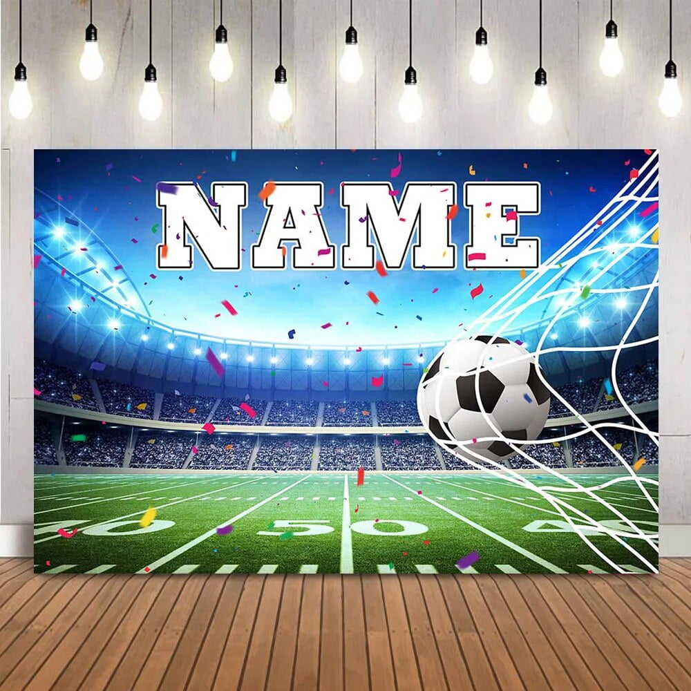 Customize Name Background DIY Boy Birthday Football Soccer Field Sports ...