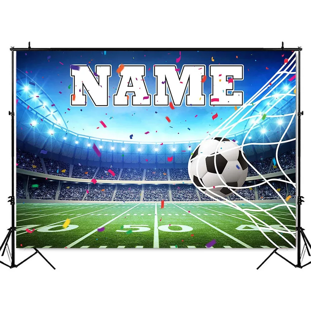 Customize Name Background DIY Boy Birthday Football Soccer Field Sports ...