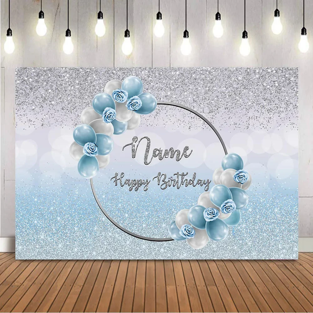 Customize Name Birthday Backdrop Sliver Glitter and Pink Background for ...